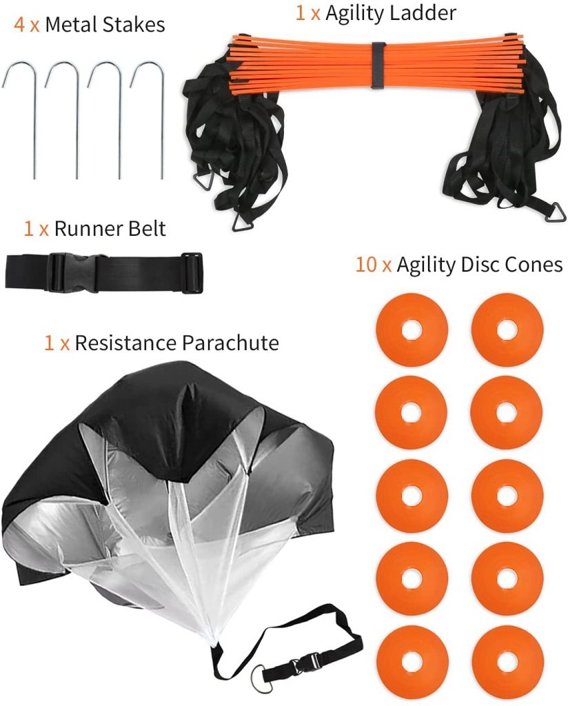 GHB Pro Agility Ladder Agility Training Ladder Speed 12 Rung 20ft with 10 Cones and Resistance ...