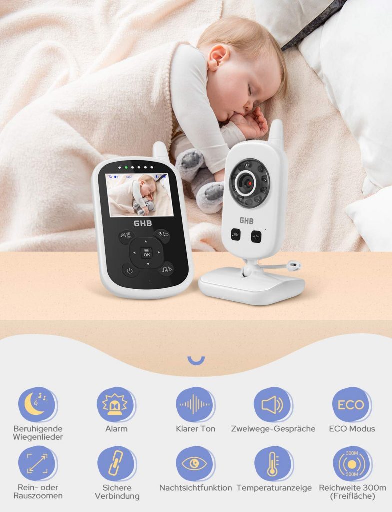 GHB Babyphone mit Kamera Video Baby Monitor 2,4 GHz Gegensprechfunktion ...
